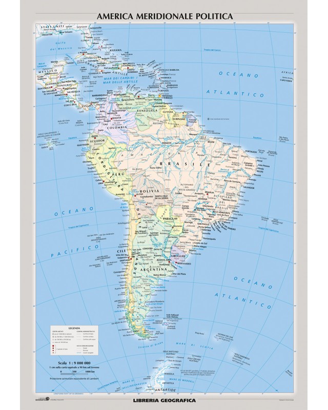 America Meridionale fisica / politica - Carta murale